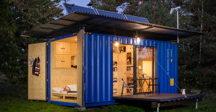 You Will Love the Wood Interior of This Small Shipping Container Home
