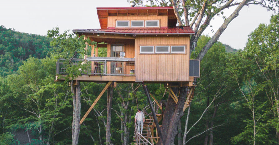 62-Step Spiral Staircase To This Incredible Off-Grid Treehouse
