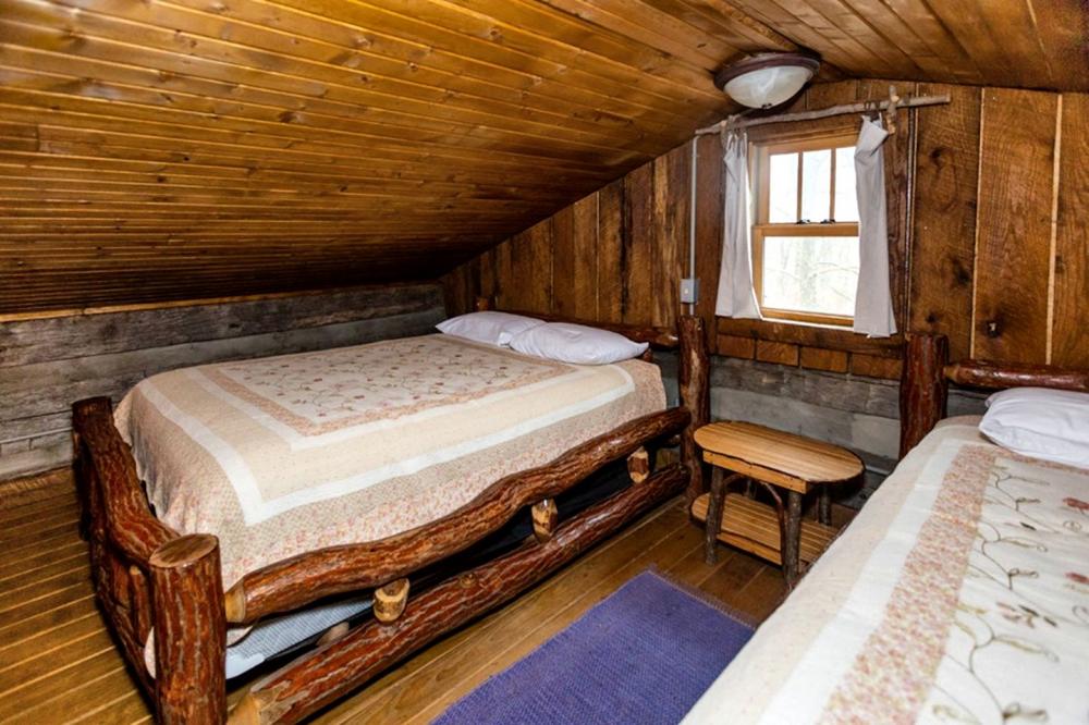 See the Rustic Interior of This Antique Log Cabin With Tree Deck